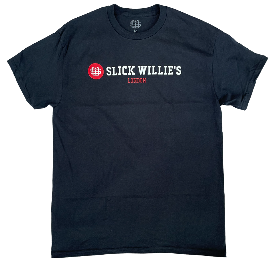 Slick Willie's Bar Logo T Shirt - Black – Slick's Skate Store