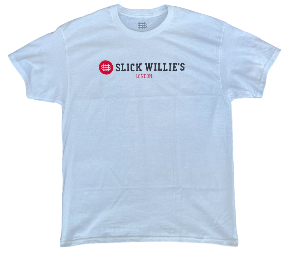 Slick Willie's Bar Logo T Shirt - White – Slick's Skate Store