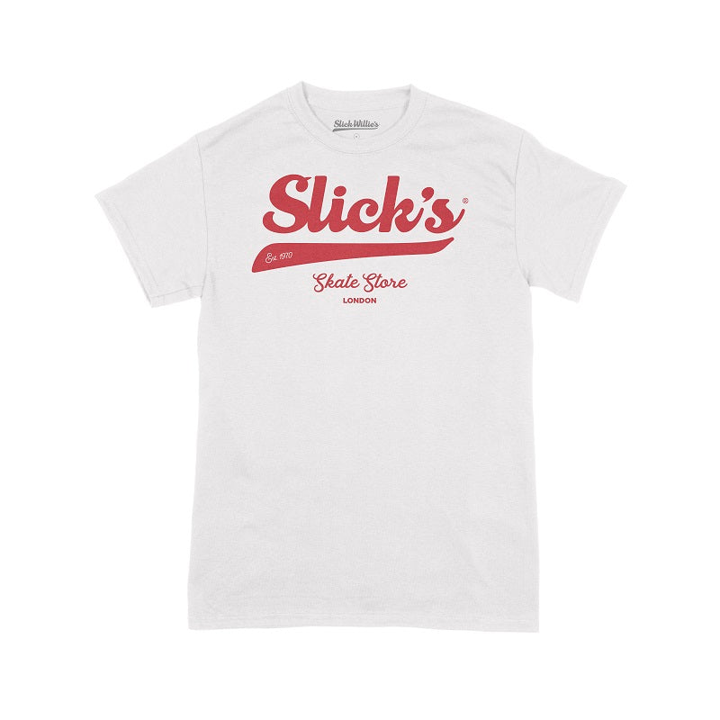 Slick Willie's Slicks Skate Store T Shirt - White – Slick's Skate Store